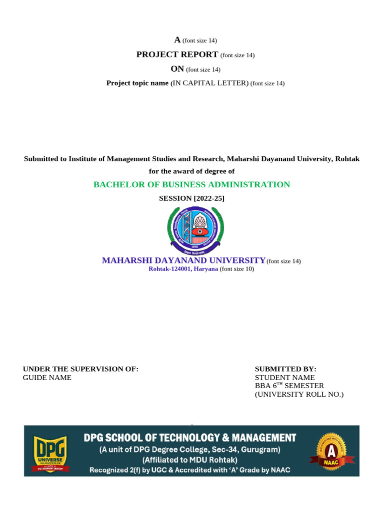 Project Report Format (BBA) | PDF