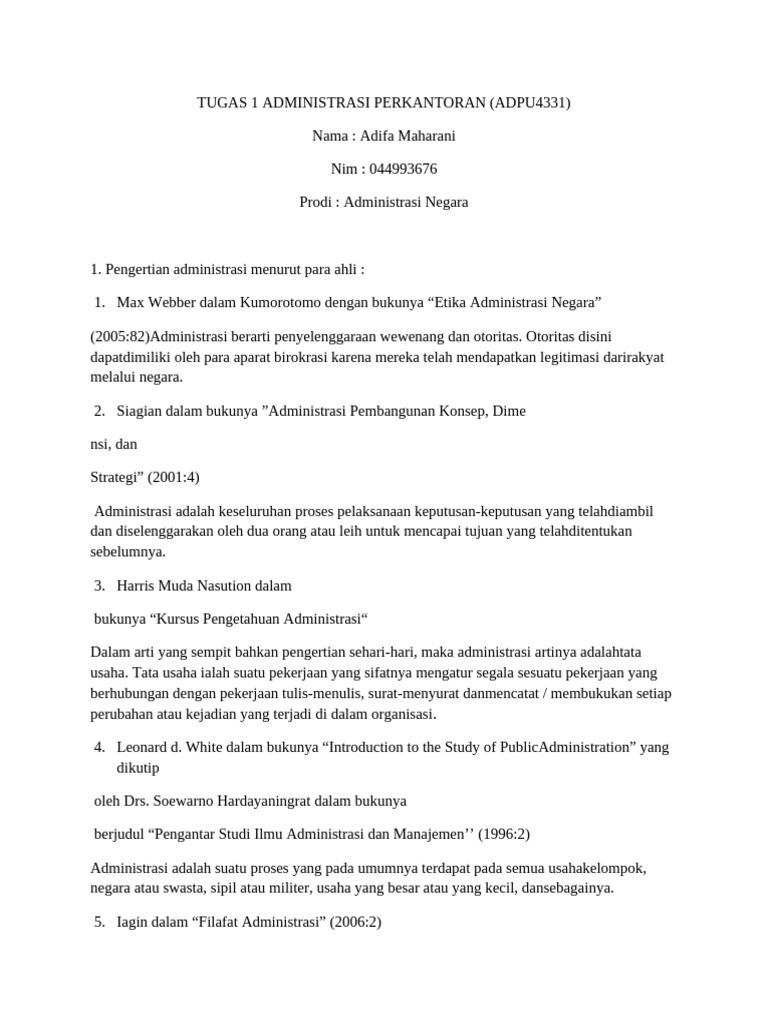 Tugas 1 Administrasi Perkantoran | PDF