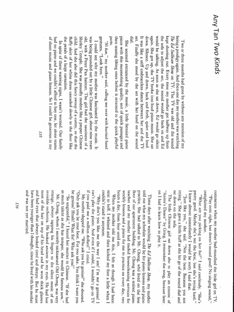 Amy Tan Two Kinds Excerpt | PDF