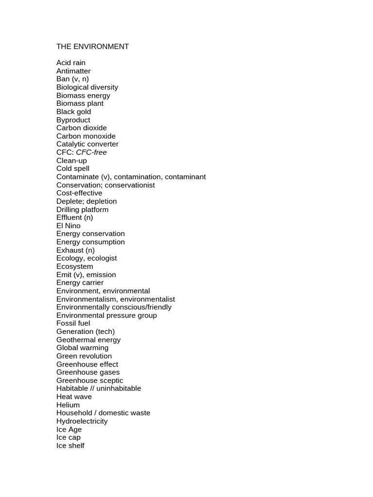 Environment Vocabulary List (1) | PDF