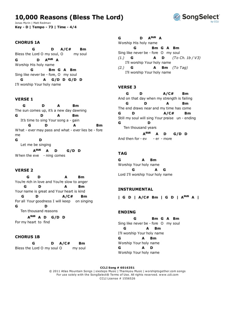 Reasons Bless The Lord Chords D | PDF | Musical Compositions | Musical ...