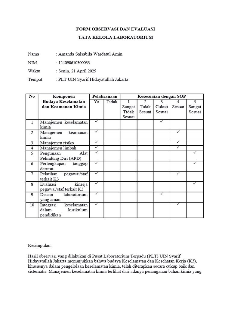 033 - Amanda Salsabila Wardatul Amin - Observasi Dan Evaluasi Budaya k3 - Manlab - Compressed | PDF