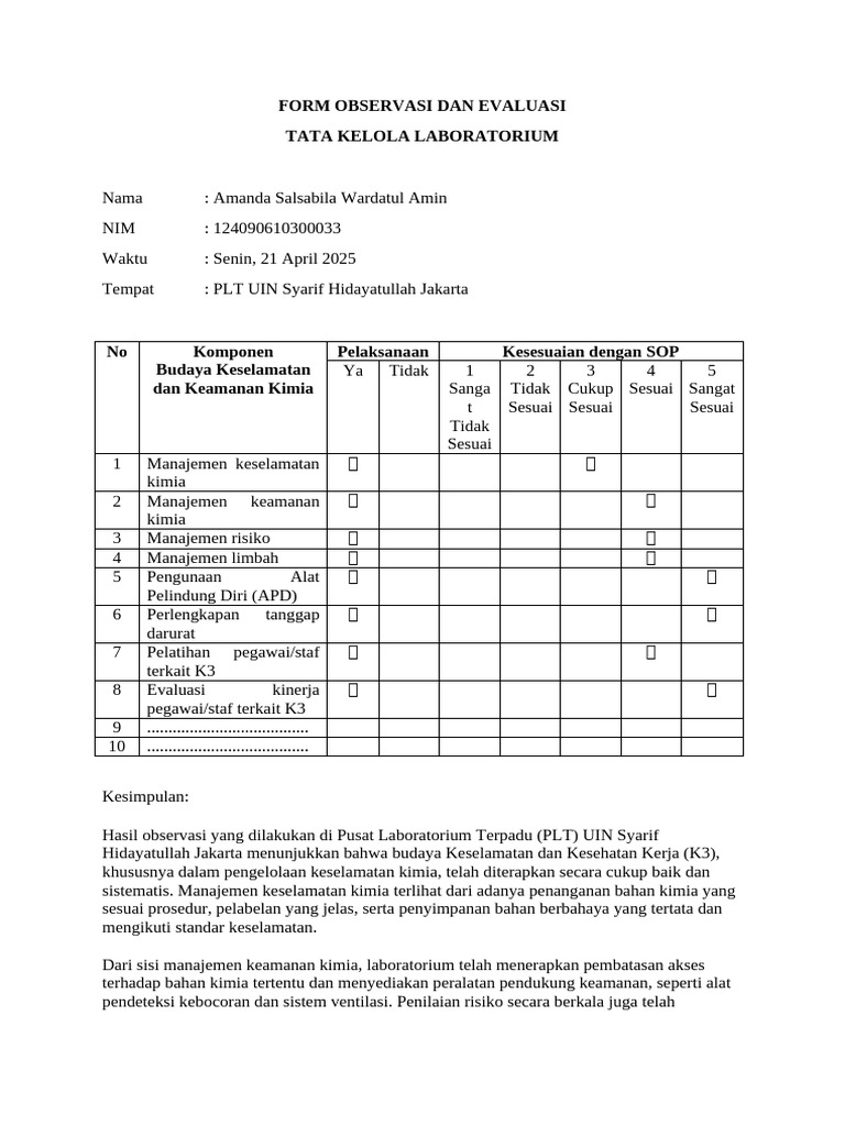 033 - Amanda Salsabila Wardatul Amin - Observasi Dan Evaluasi Budaya k3 - Manlab | PDF