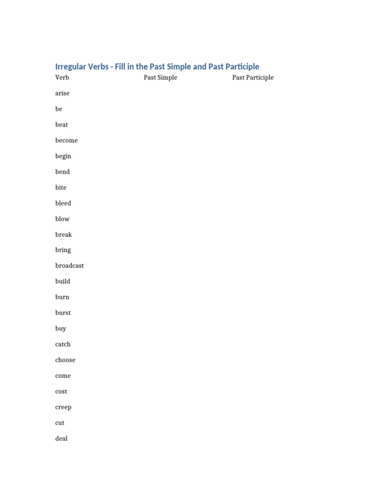 Irregular Verbs Blank Form | PDF