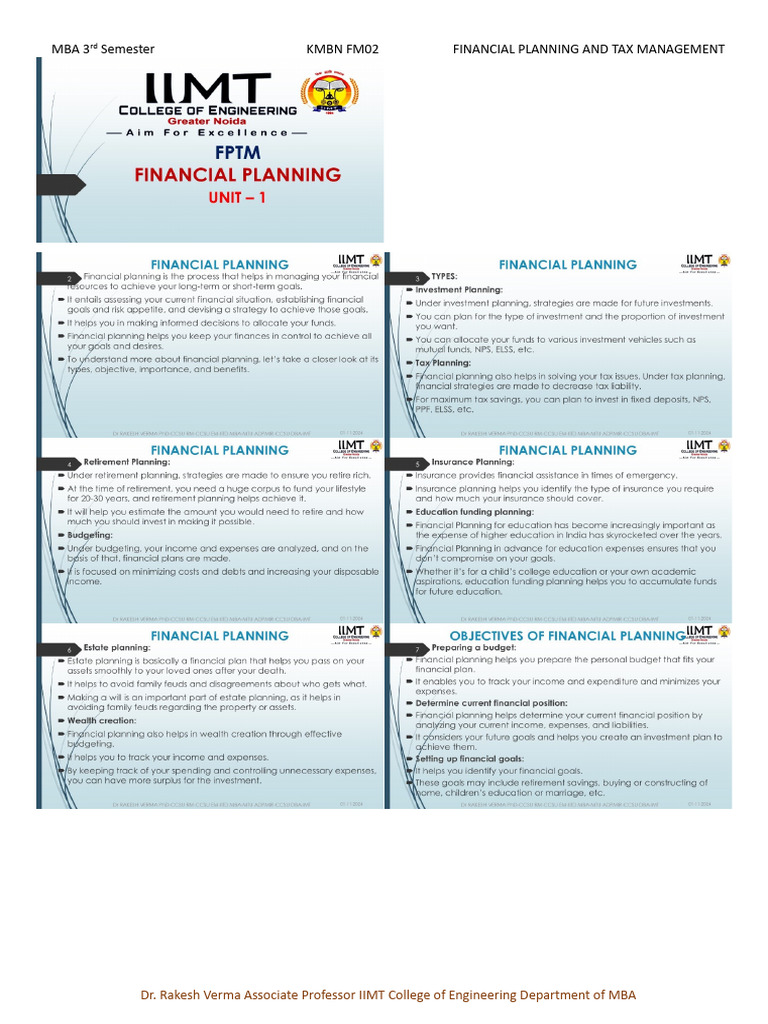 UNIT 1 FPTM Financial Planning | PDF