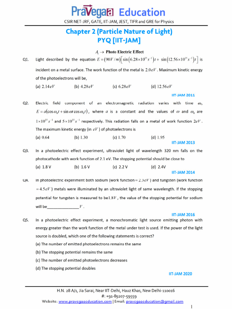 PYQ-Questions-Chapter-2-Particle-Nature-of-Light | PDF