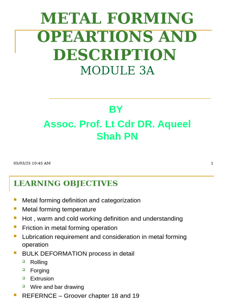 4 Module 3a Bulk Deformation | PDF | Forging | Extrusion