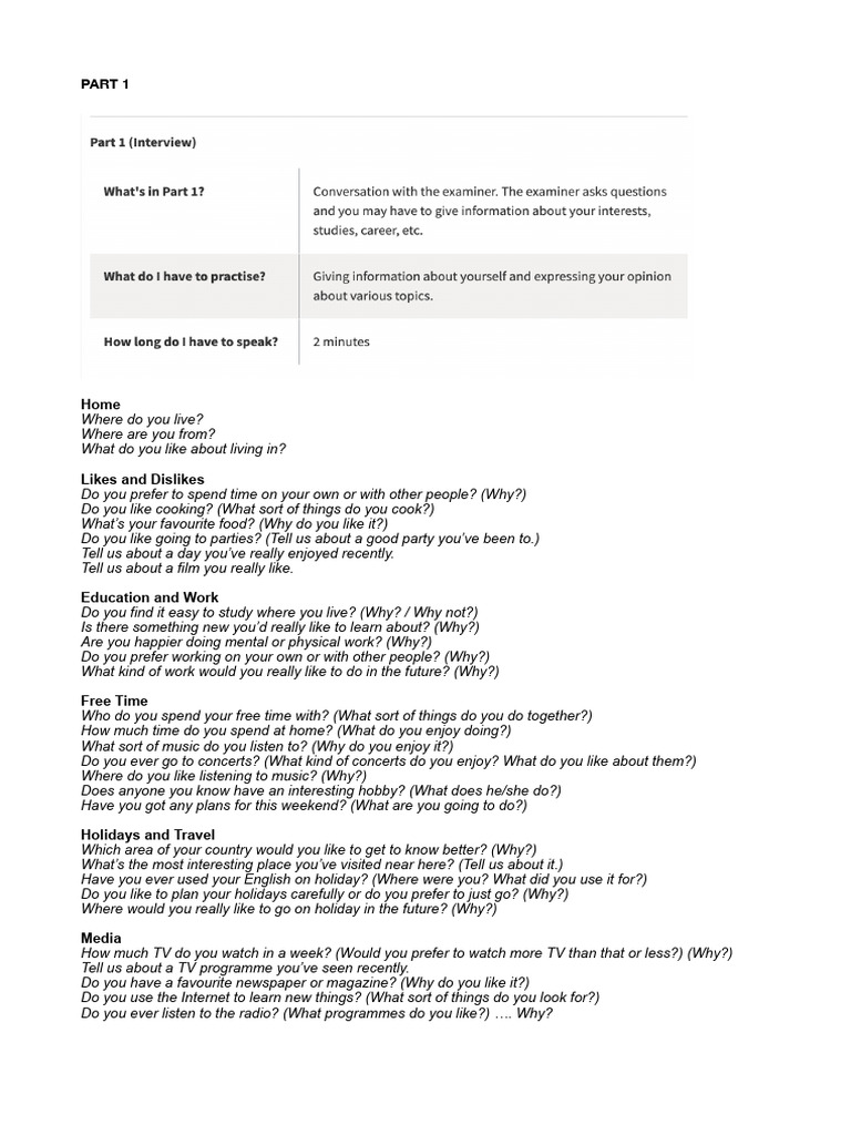Speaking Parts for FCE Preparation | PDF