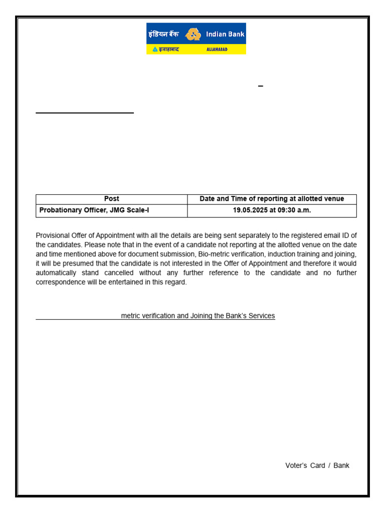 Final - IBPS CRP PO MT XIV Pre Joining Verification Induction Training and Joining Details 1 | PDF