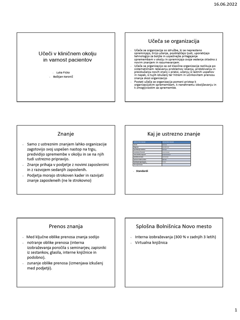 Učeči Se V Kliničnem Okolju in Varnost Bolnikov | PDF