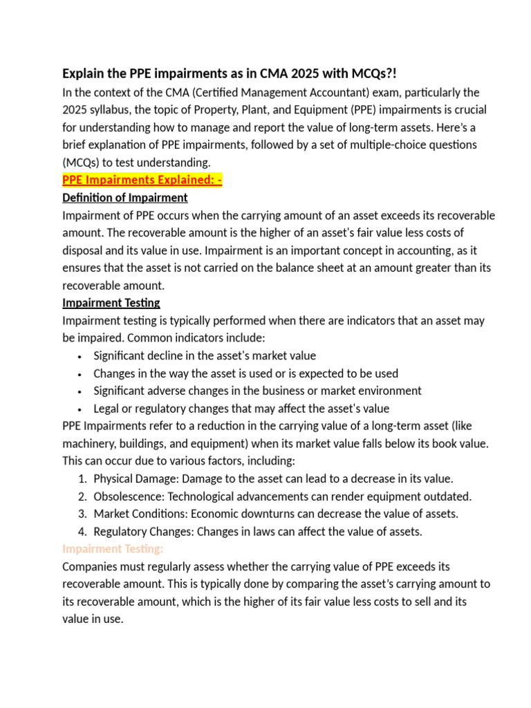 CMA 2025: PPE Impairments Explained | PDF | Deferred Tax | Tax Expense