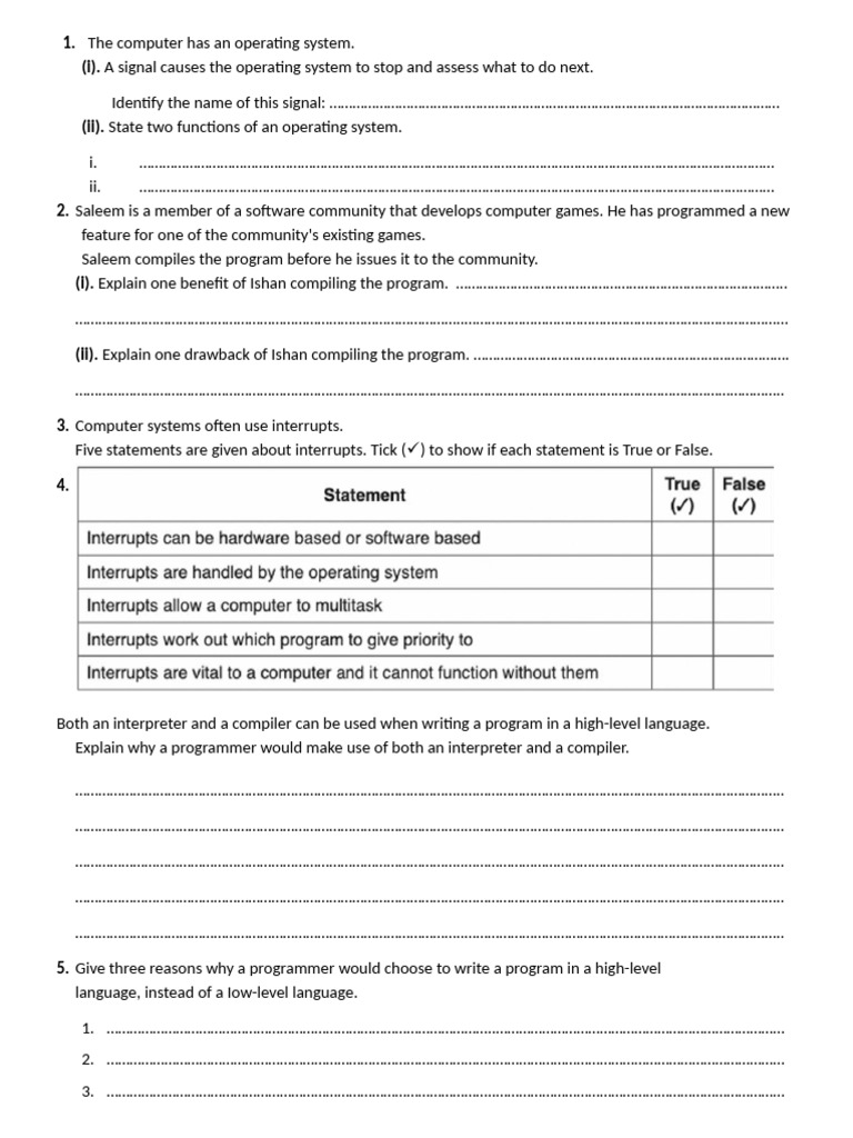 CS - Unit 4 Revision Worksheet No. 1 | PDF | Compiler | Software ...
