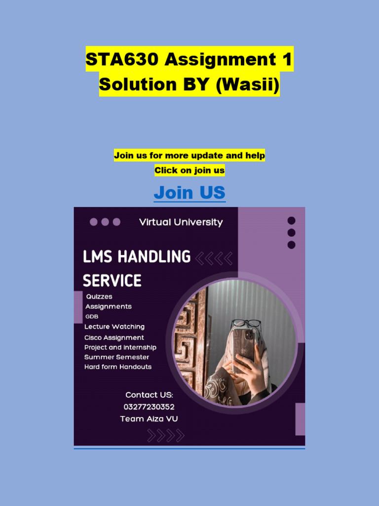 STA630 Assignment Solution by(Wasii) | PDF