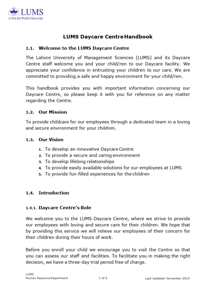 Daycare Centre Handbook | PDF | Child Care | Diaper