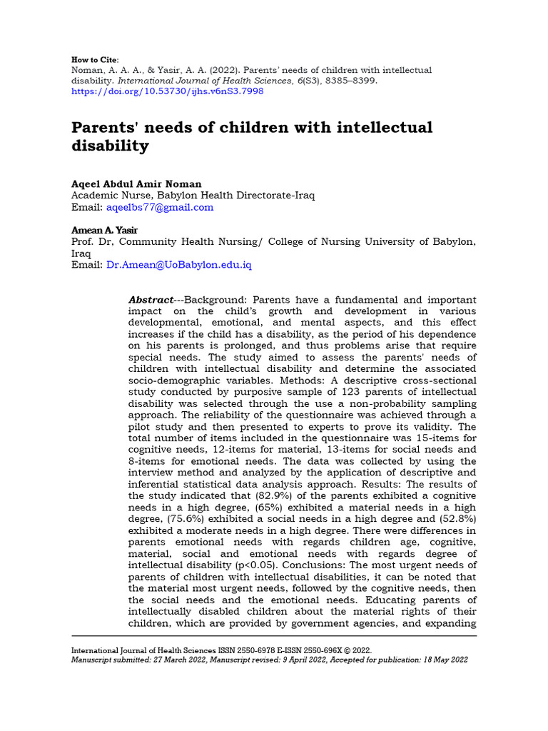 Parents Needs of Children With Intellectual Disab | PDF | Intellectual ...