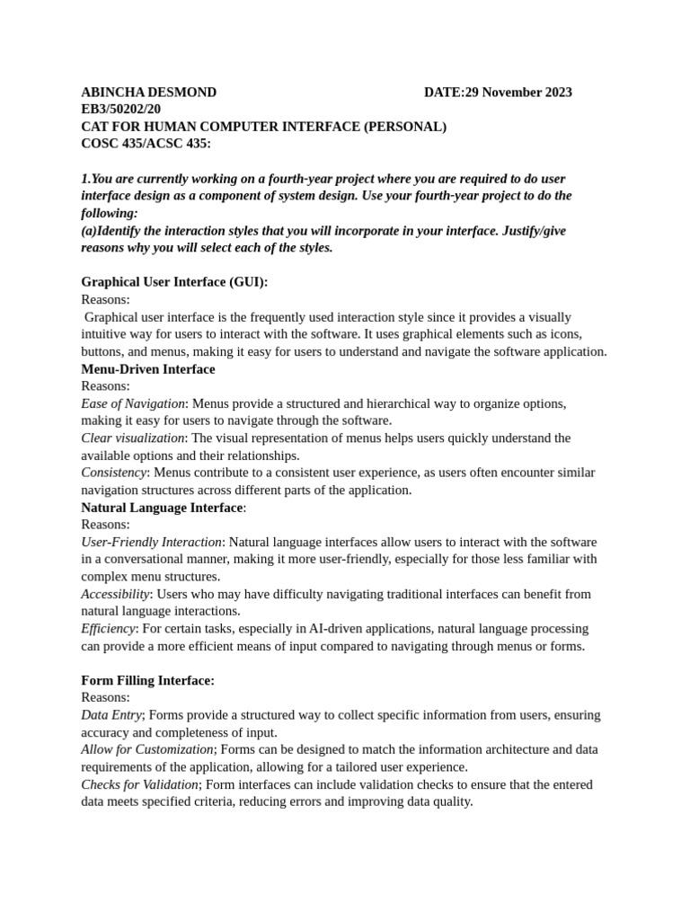 Personal Hci Asignment | PDF | Graphical User Interfaces | Menu (Computing)