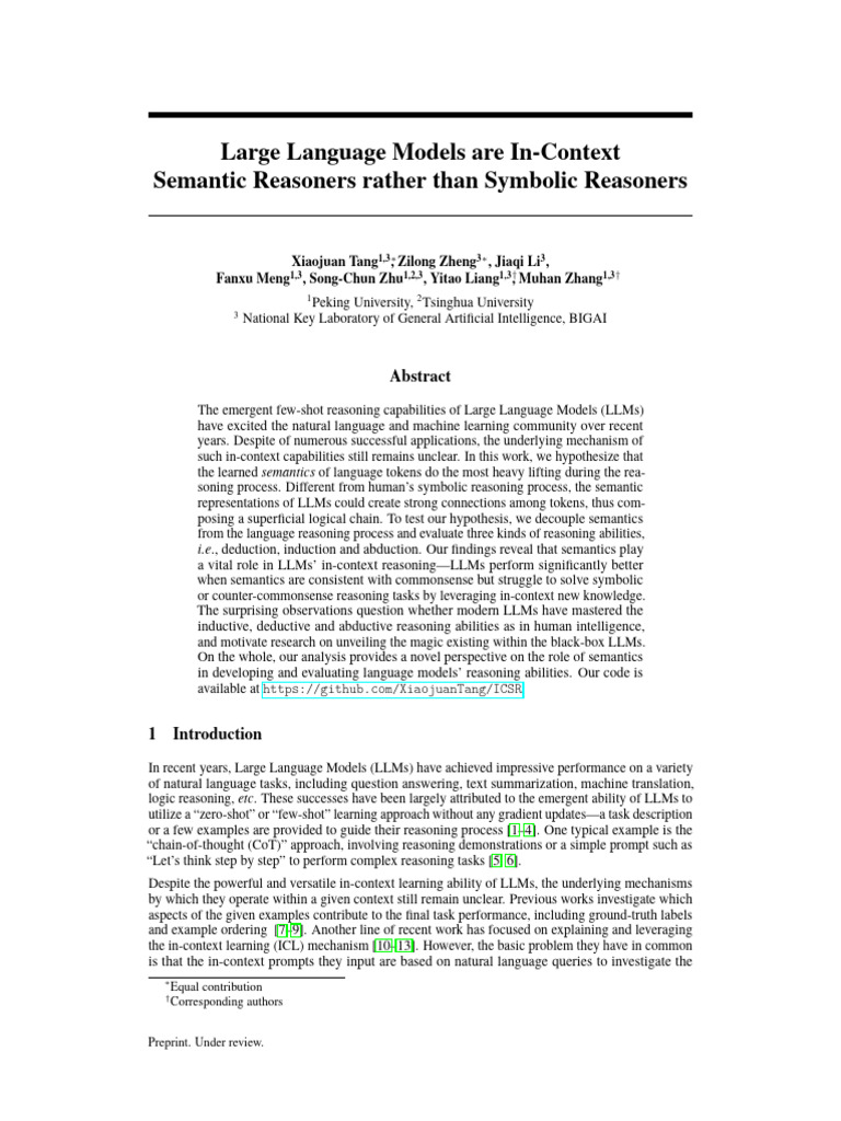 Large Language Models Are In-Context Semantic Reasoners Rather Than Symbolic Reasoners | PDF ...