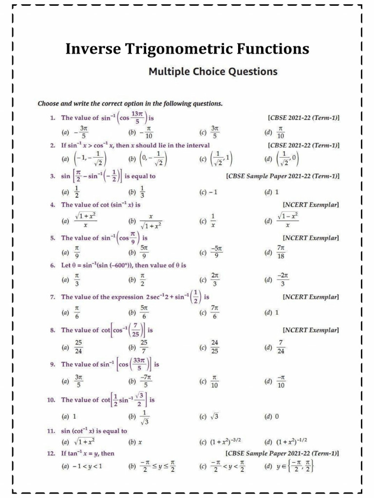 Hots Questions Ch.2 Inverse Trig Funs-RSM 9865817623-1 | PDF