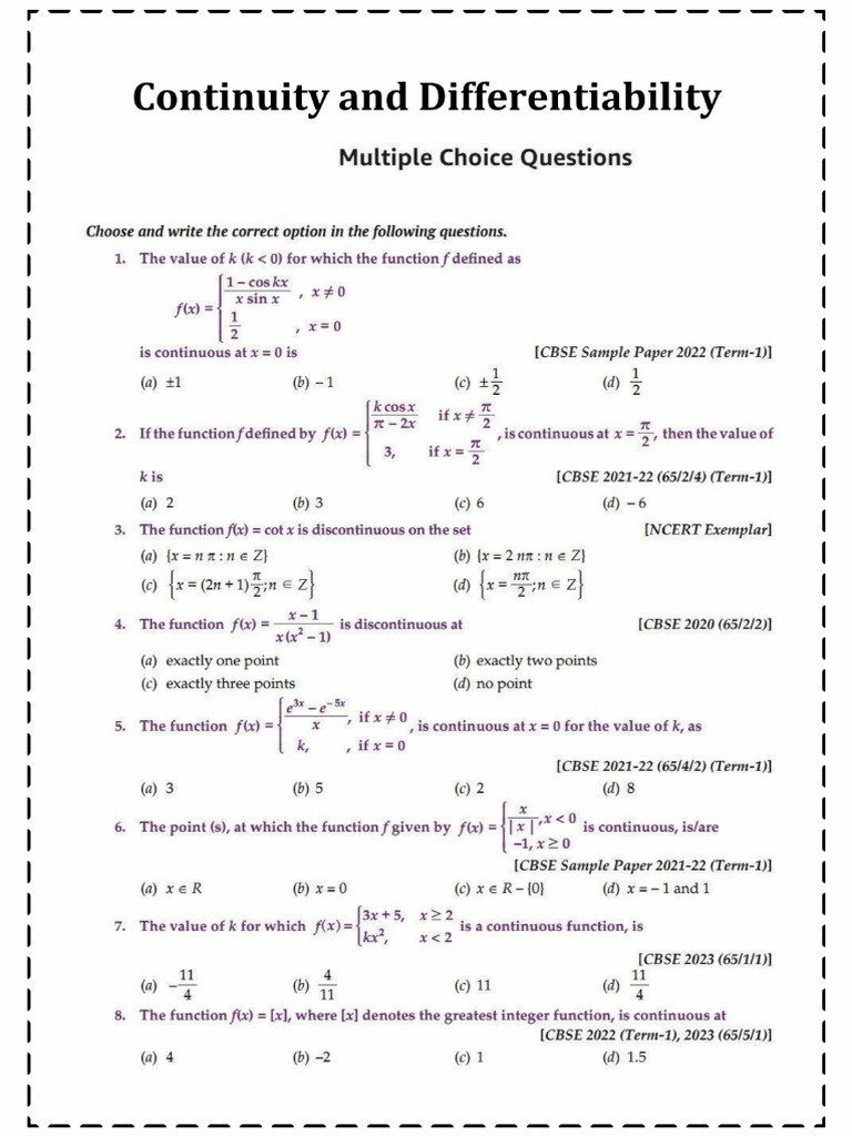 Hots Questions Ch.5 Continuity and Diff-RSM 9865817623 | PDF