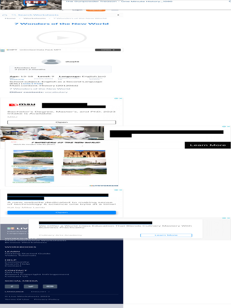 7 Wonders of The New World Worksheet Live Worksheets | PDF
