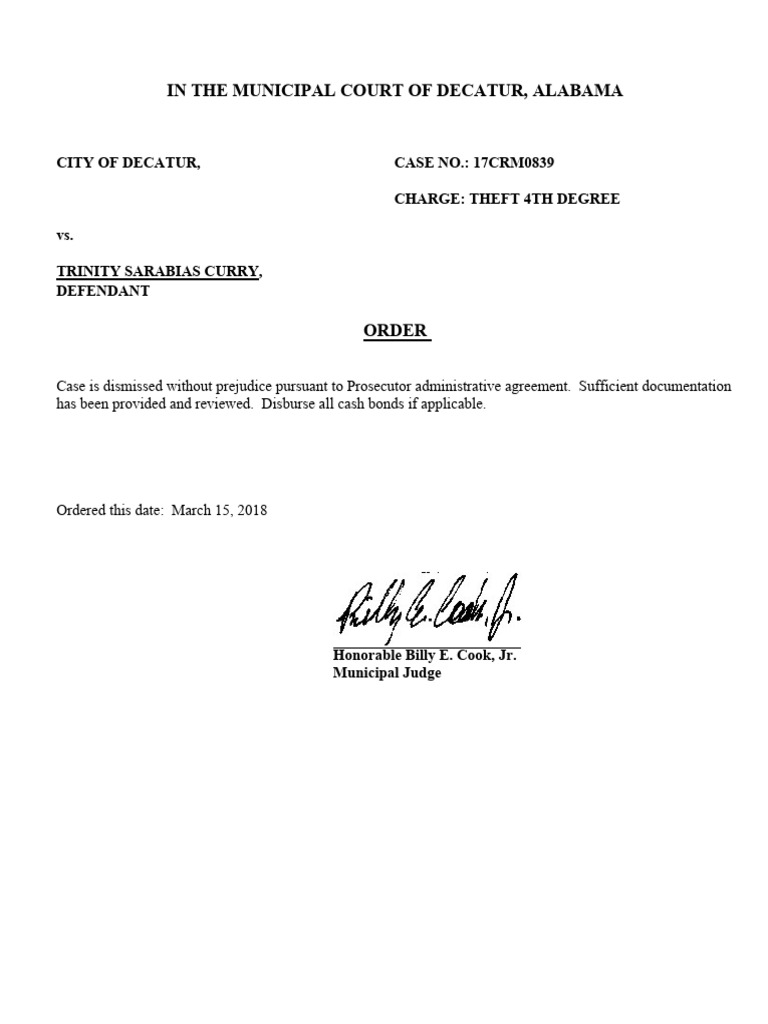 Dismissal Order 17crm0839 | PDF