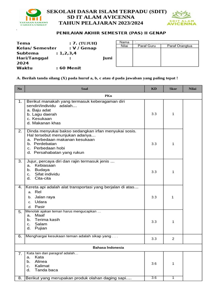 PAS TEMA 7 Kelas 3 (semester 2) | PDF