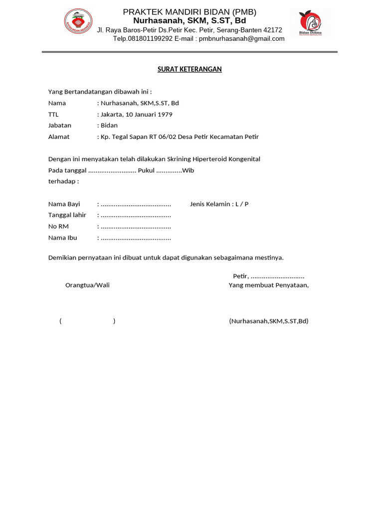 surat keterangan SHK | PDF