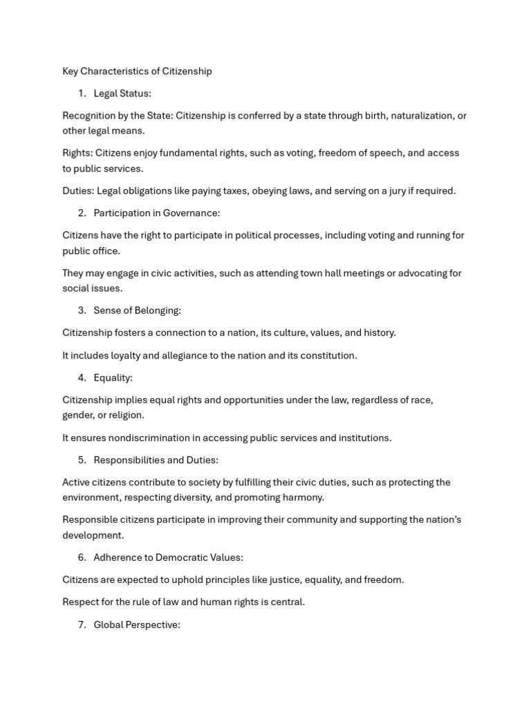 Key Features of Citizenship Explained | PDF