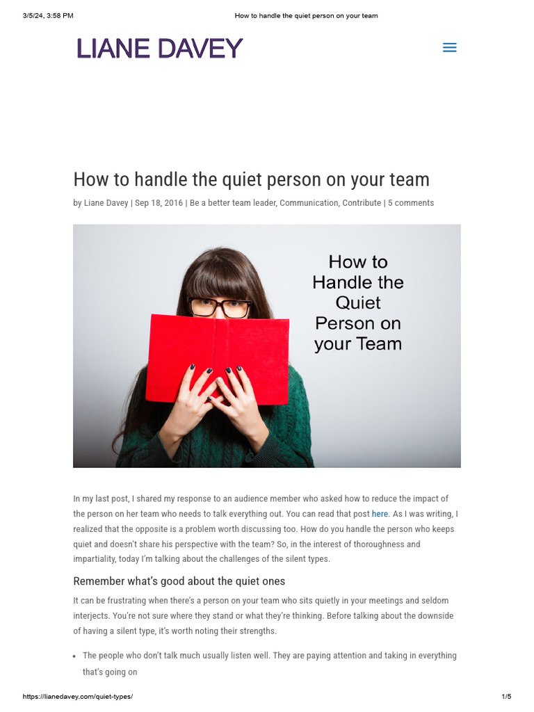 How To Handle The Quiet Person On Your Team | PDF