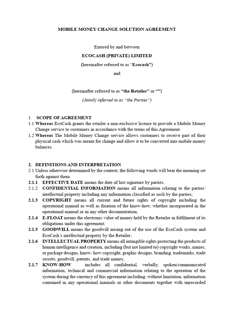 Mobile Money Change Solution Agreement - 010356 | PDF | Arbitration ...