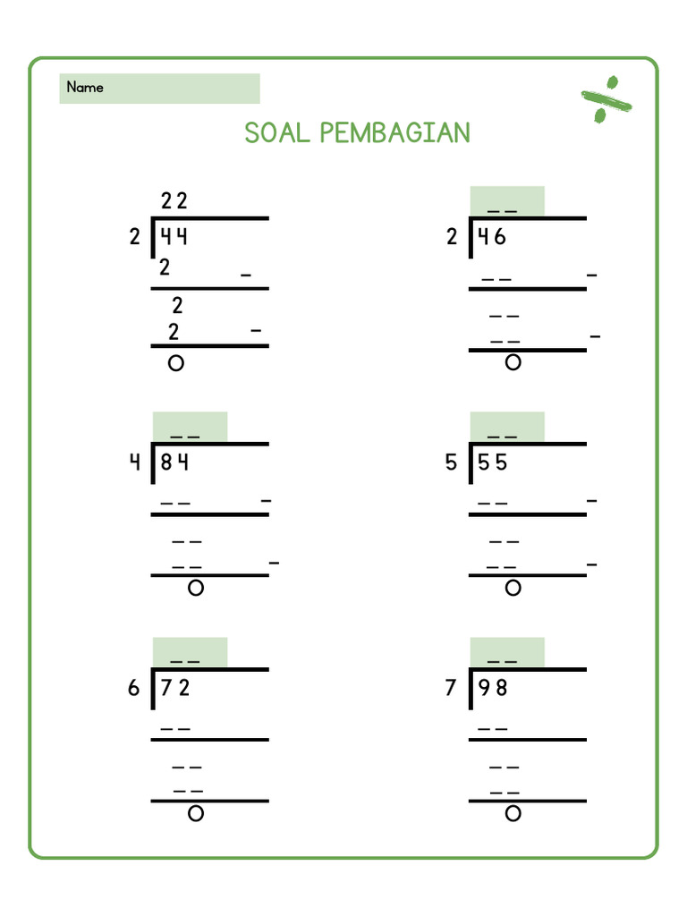 Green Simple Division Worksheet | PDF