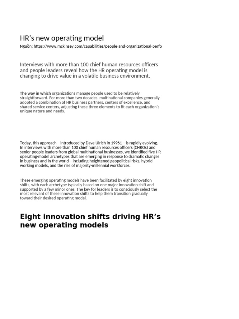 McKinsey-HR's New Operating Model | PDF | Analytics | Innovation