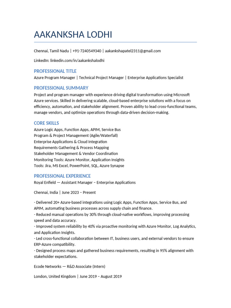 Aakanksha Lodhi ATS Resume | PDF | Microsoft Azure | Cloud Computing