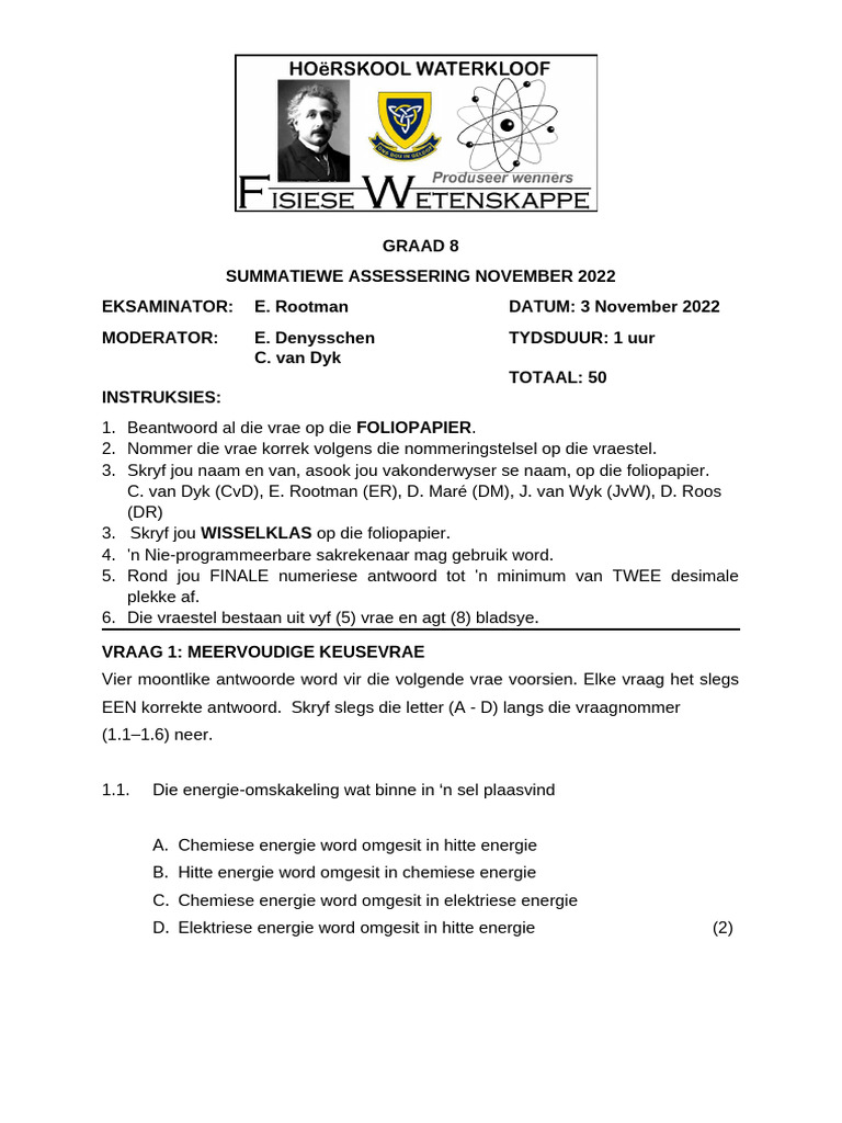 Graad 8 November 2022 Eksamen | PDF