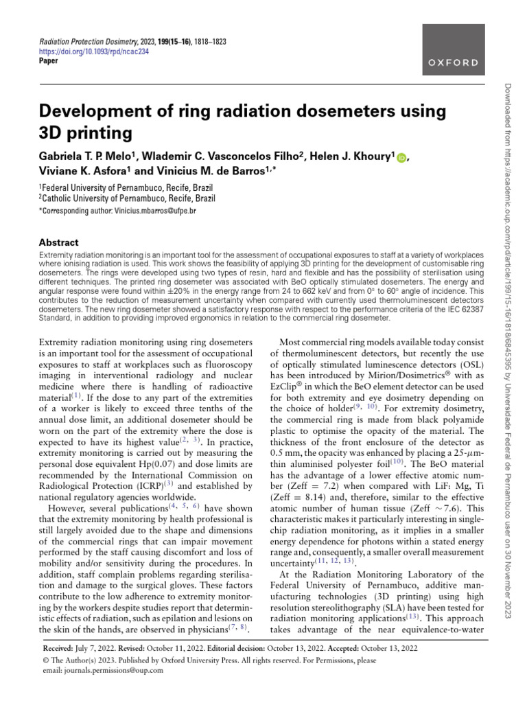 MELO Et Al (2023) - Ring Radiation Dosemeters | PDF | Dosimetry ...