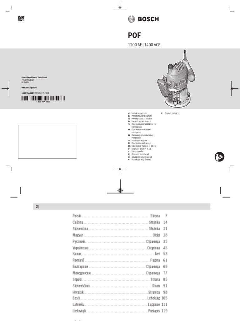 Bosch POF 1400 ACE Plunge Router | PDF