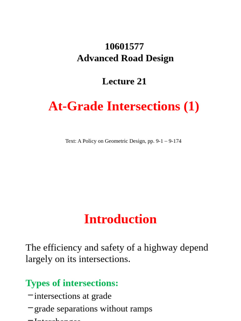 At-Grade Intersections (1) CH 12 Lect 21 | PDF | Intersection (Road) | Traffic Collision