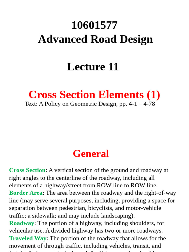 Cross Section Elements (1) CH 6 - WK 6 - Lect11 | PDF | Road | Lane