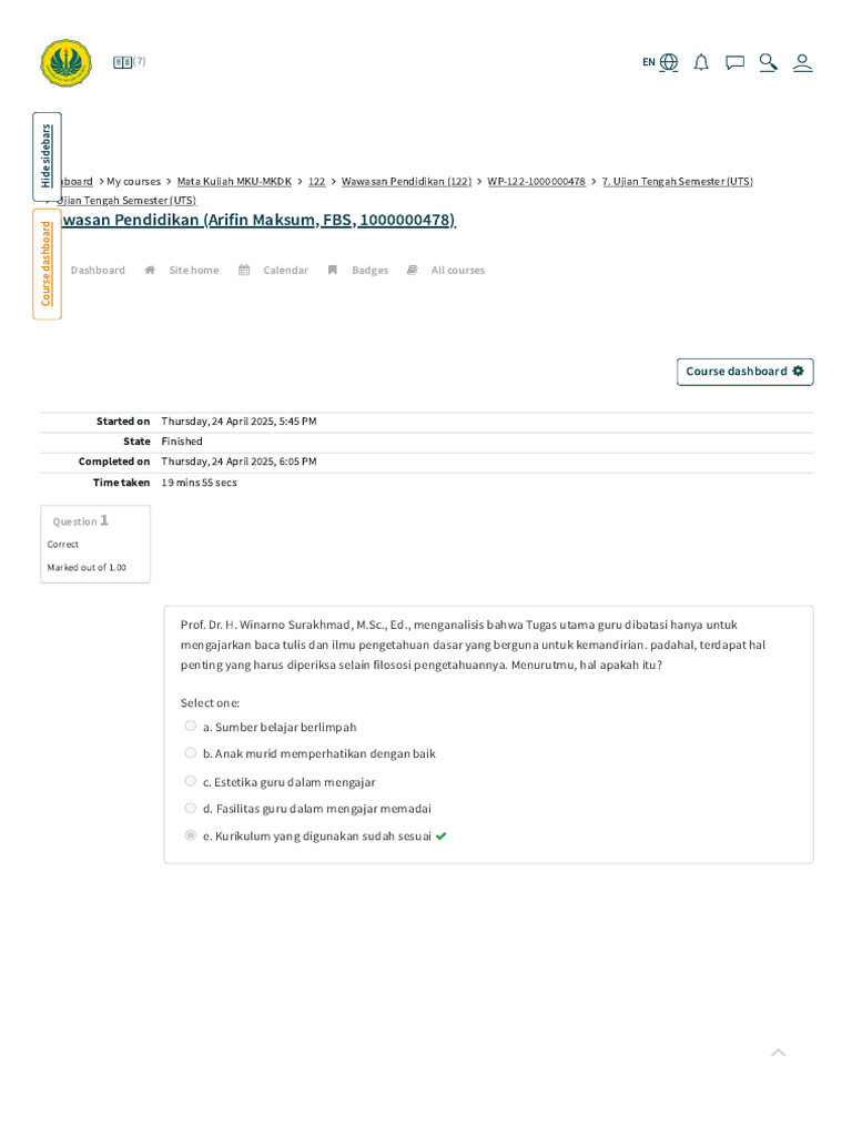 Ujian Tengah Semester (UTS) - Yan Attempt Review | PDF