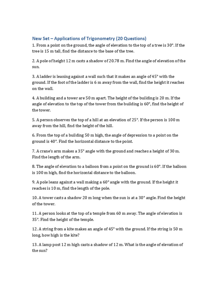Applications of Trigonometry DPP-1 | PDF | Shadow | Tower