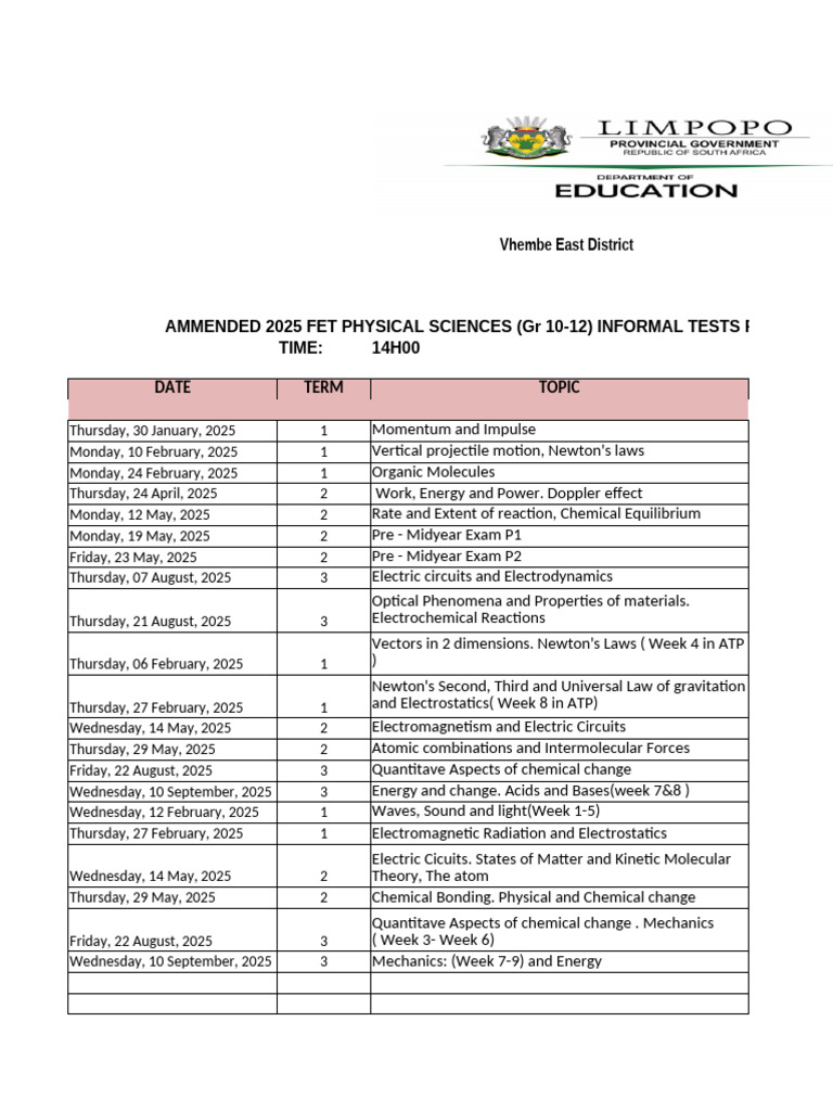 2025 Physical Sciences Informal Assessment Programme | PDF | Physics ...