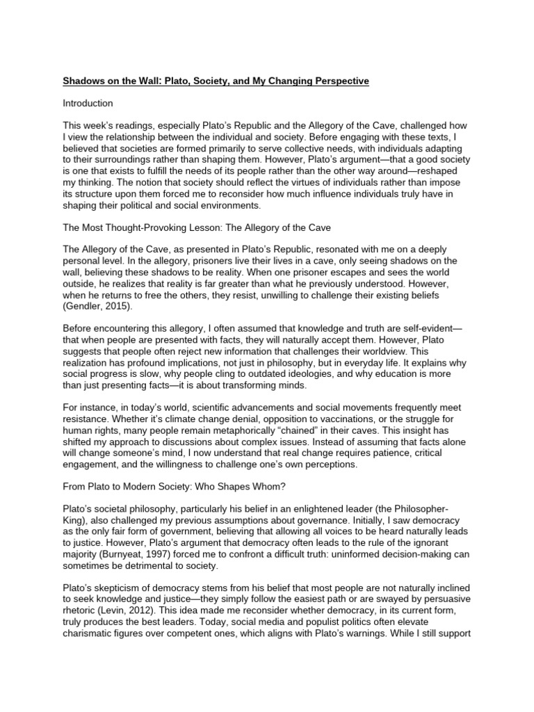 Philosophy Assignment 4 | PDF | Plato | Allegory