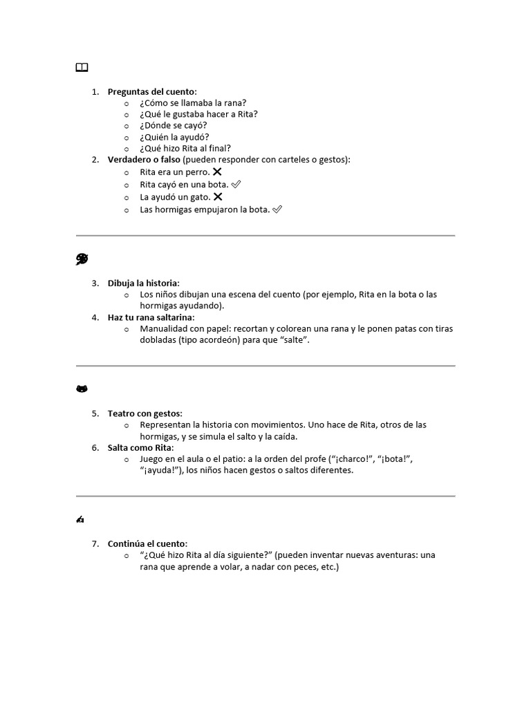 Actividades Cuento La Rana Saltarina | PDF