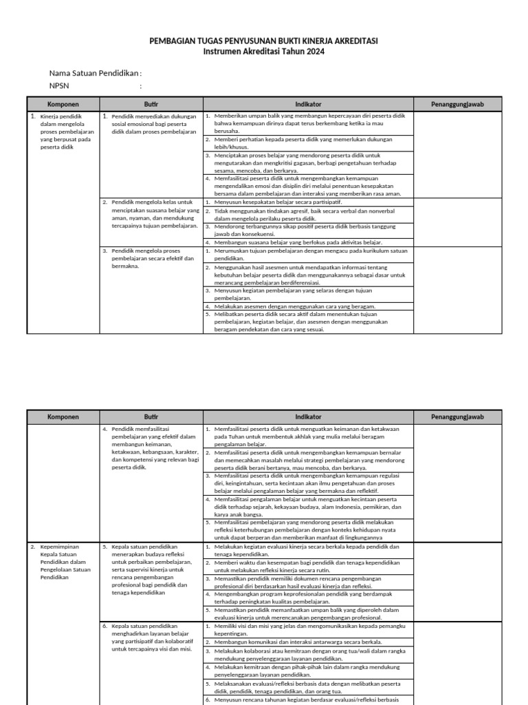 02. Pembagian Tugas Penyusunan Bukti Kinerja Akreditasi[1] (1) | PDF