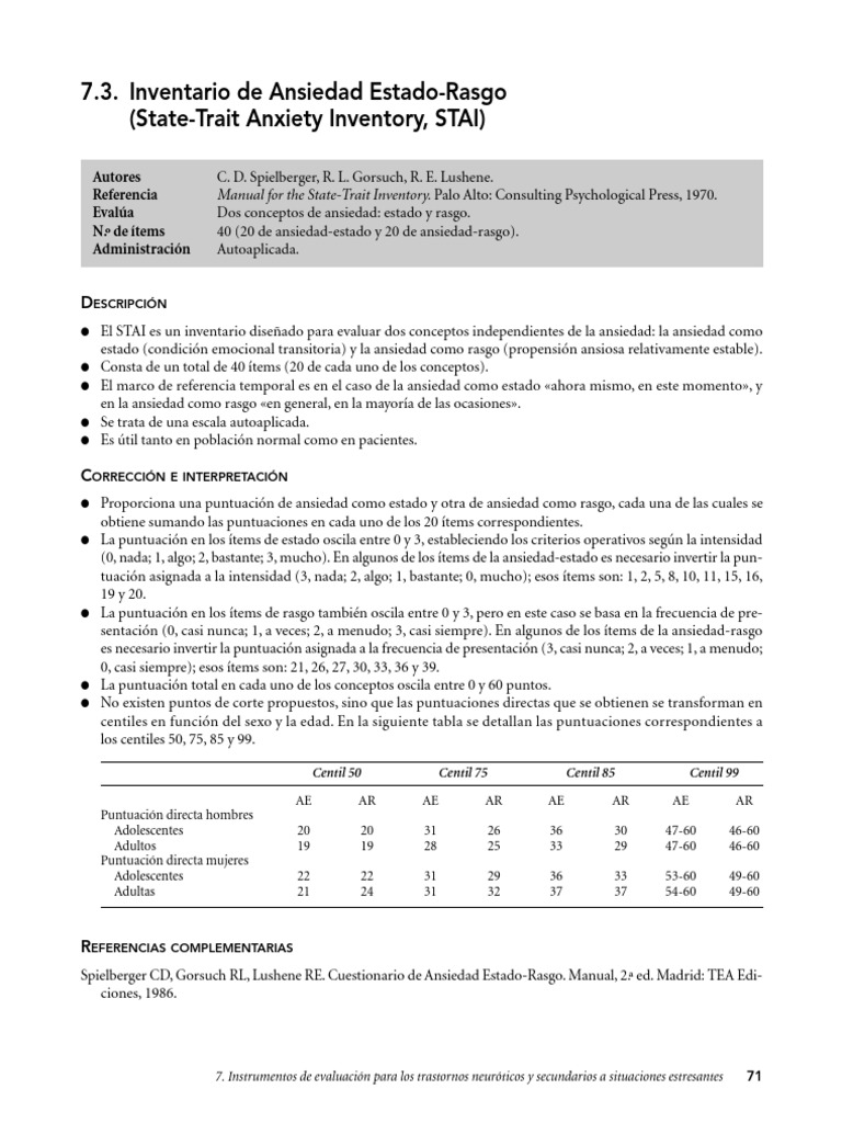 Inventario de Ansiedad Estado-Rasgo (STAI) | PDF | Ansiedad | Salud mental