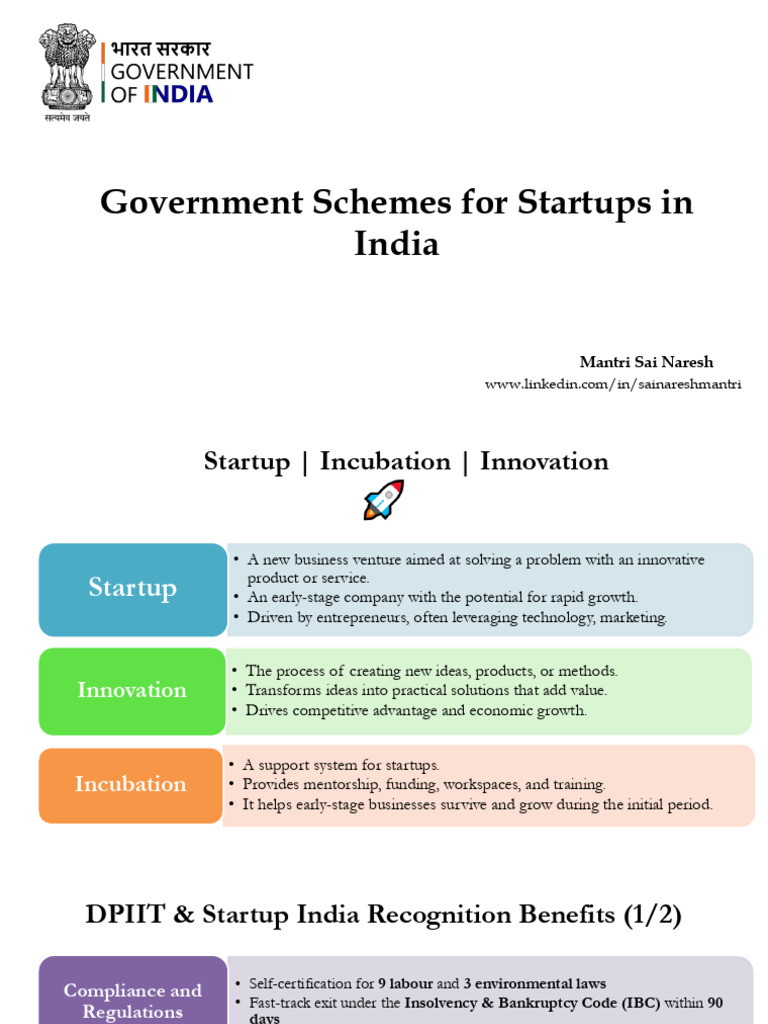 Govt of India Schemes For Startups | PDF | Startup Company | Small ...
