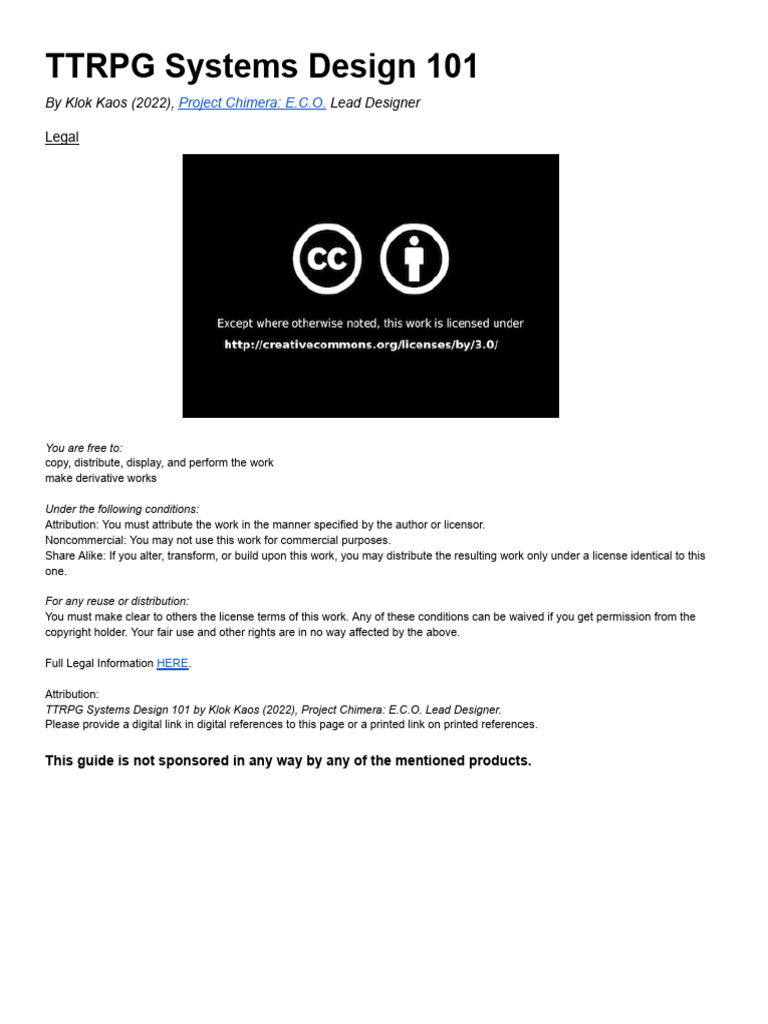 TTRPG Systems Design 101 | PDF | Experience | Tabletop Role Playing Game