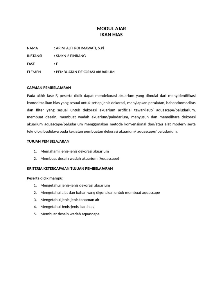 RTL Modul Ajar Aquascape | PDF