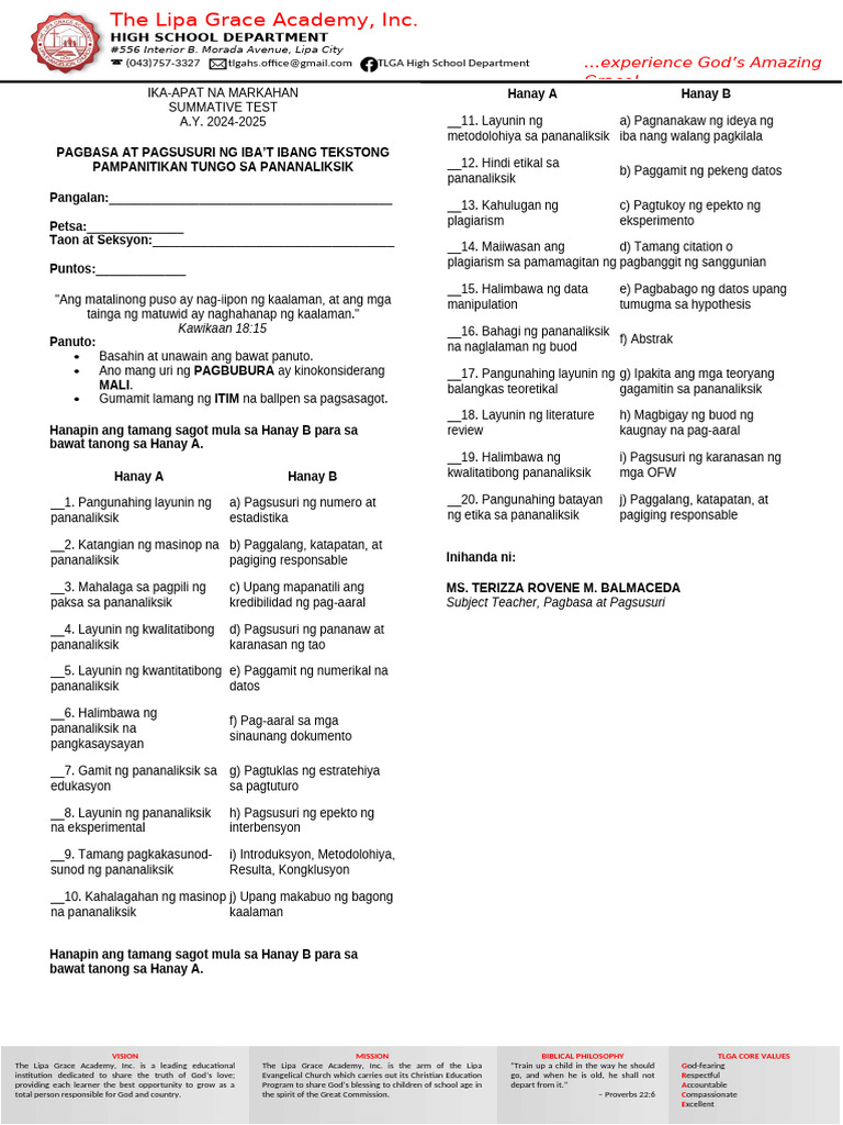 summative test Q4_PAGBASA AT PAGSUSURI | PDF