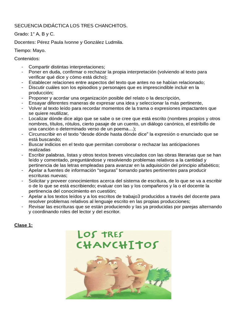 Secuencia Didáctica: Los Tres Chanchitos | PDF | Cuentos